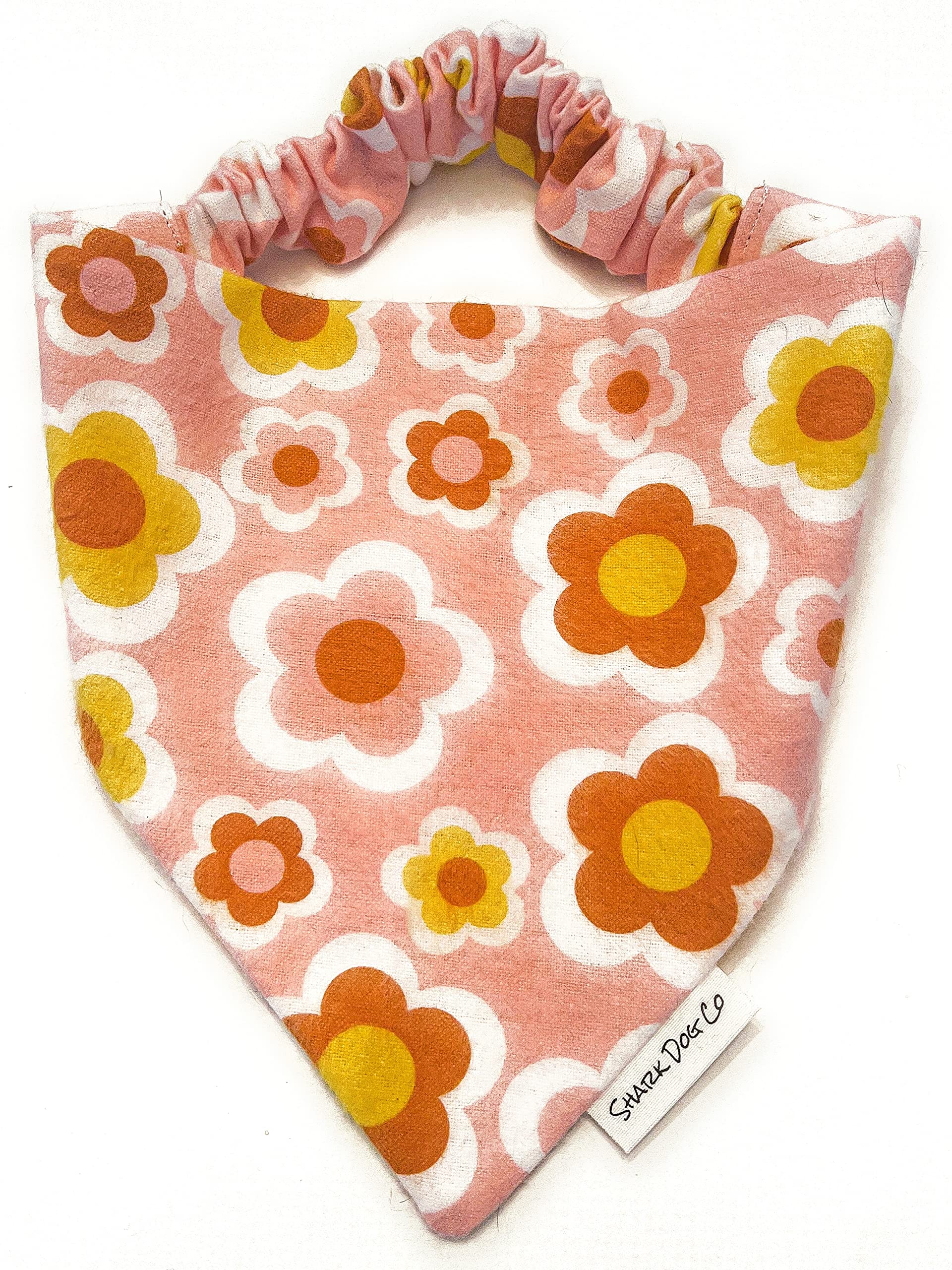 Shark Dog Co | Flower Power Flannel | Slip-on, Scrunchie Dog Bandana | No Tying or Collar Necessary | Machine Washable (L)