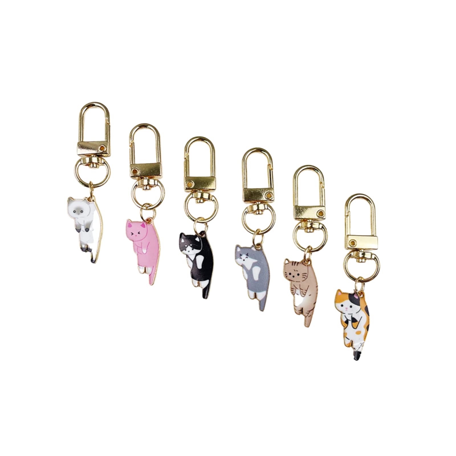 COLORFUL BLING 2-6PCS Cute Cat Keychain Funny Cartoon Kitten Kawaii Aesthetic Keyring Birthday Gifts for Animals Cat Lover-Set