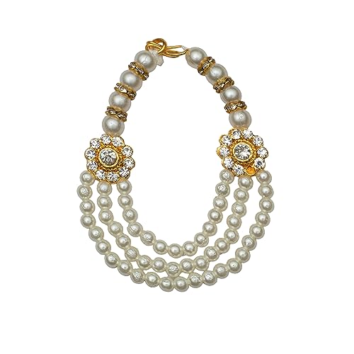 Set of 2 White Moti Mala Set for Laddu Gopal/Devi Maa/Radha Krishna/God Goddess Haar Sringar Set Deities jewellary Set for Janmashtami All God Idol Statue for Holi Festival Decoration(Size:-3'')
