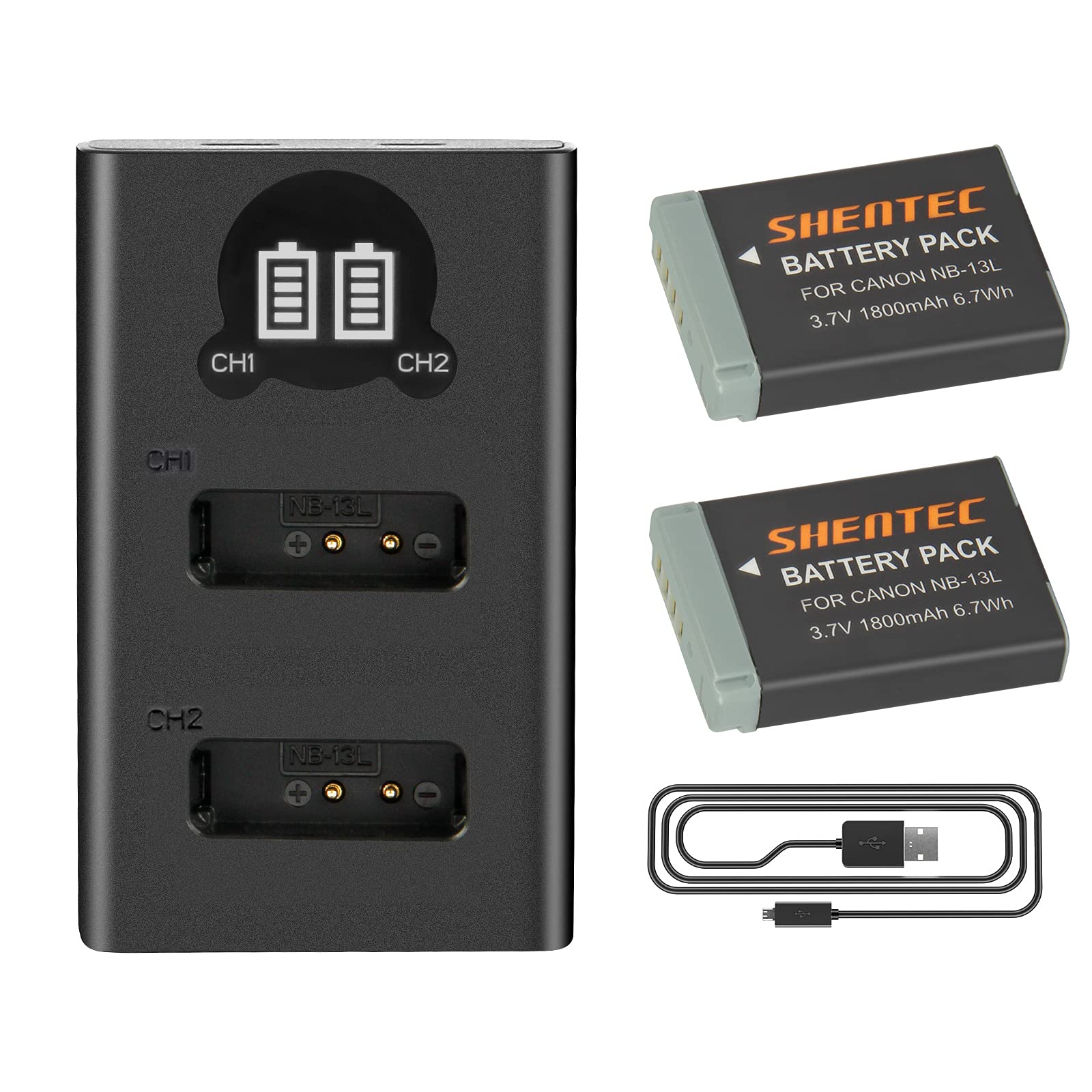 Shentec 2 Pack NB-13L 1800mAh Batteries and LED 3-Slot USB Charger Compatible with Canon NB-13L and Canon PowerShot G5X G7X G9X, G7 X Mark II, G9 X Mark II, SX720 HS, SX730 HS, SX620 HS Camera