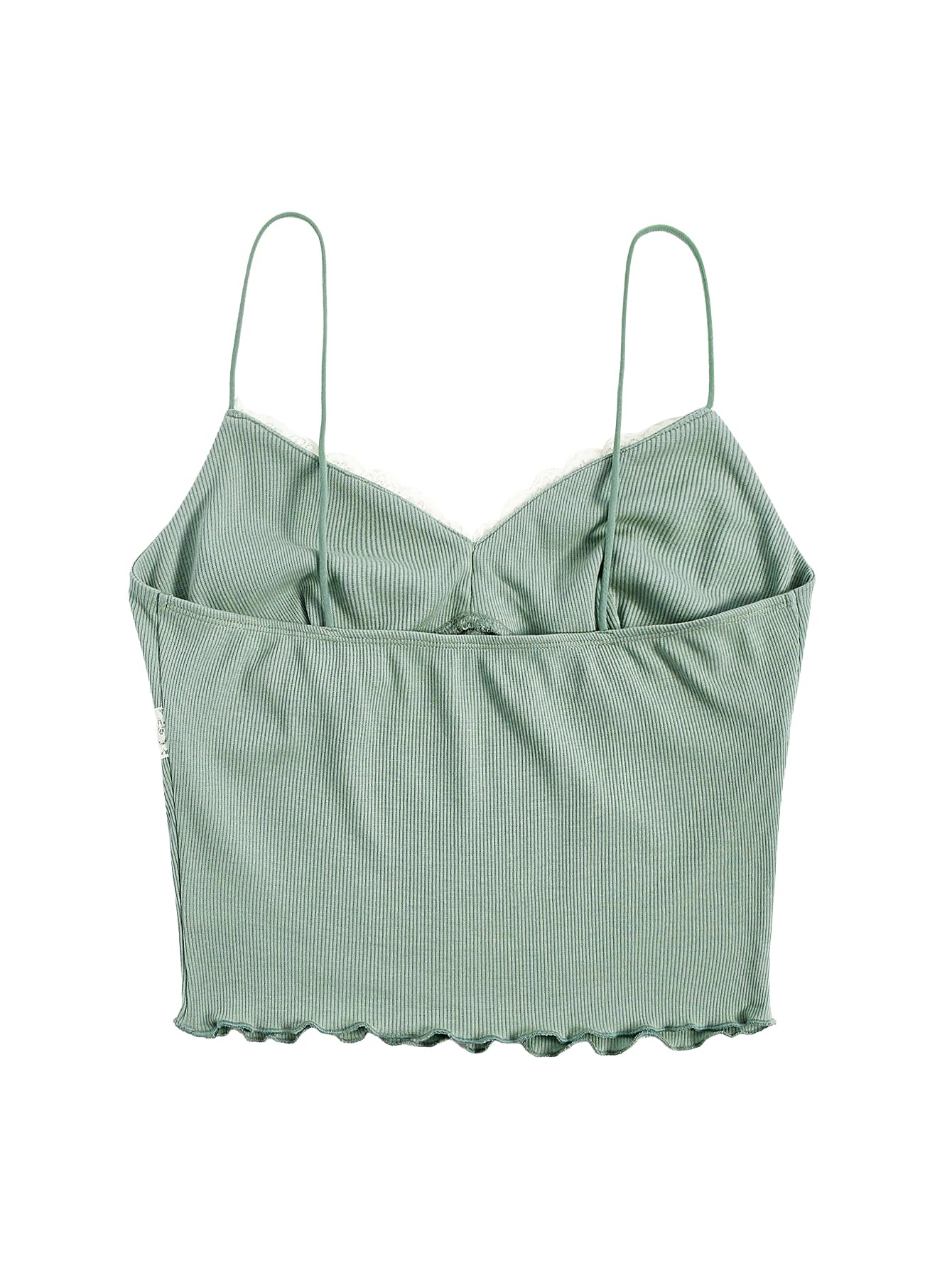 SweatyRocks Women's Leopard Sleeveless Lace Trim Spaghetti Strap Camisole Crop Tank Top Green L