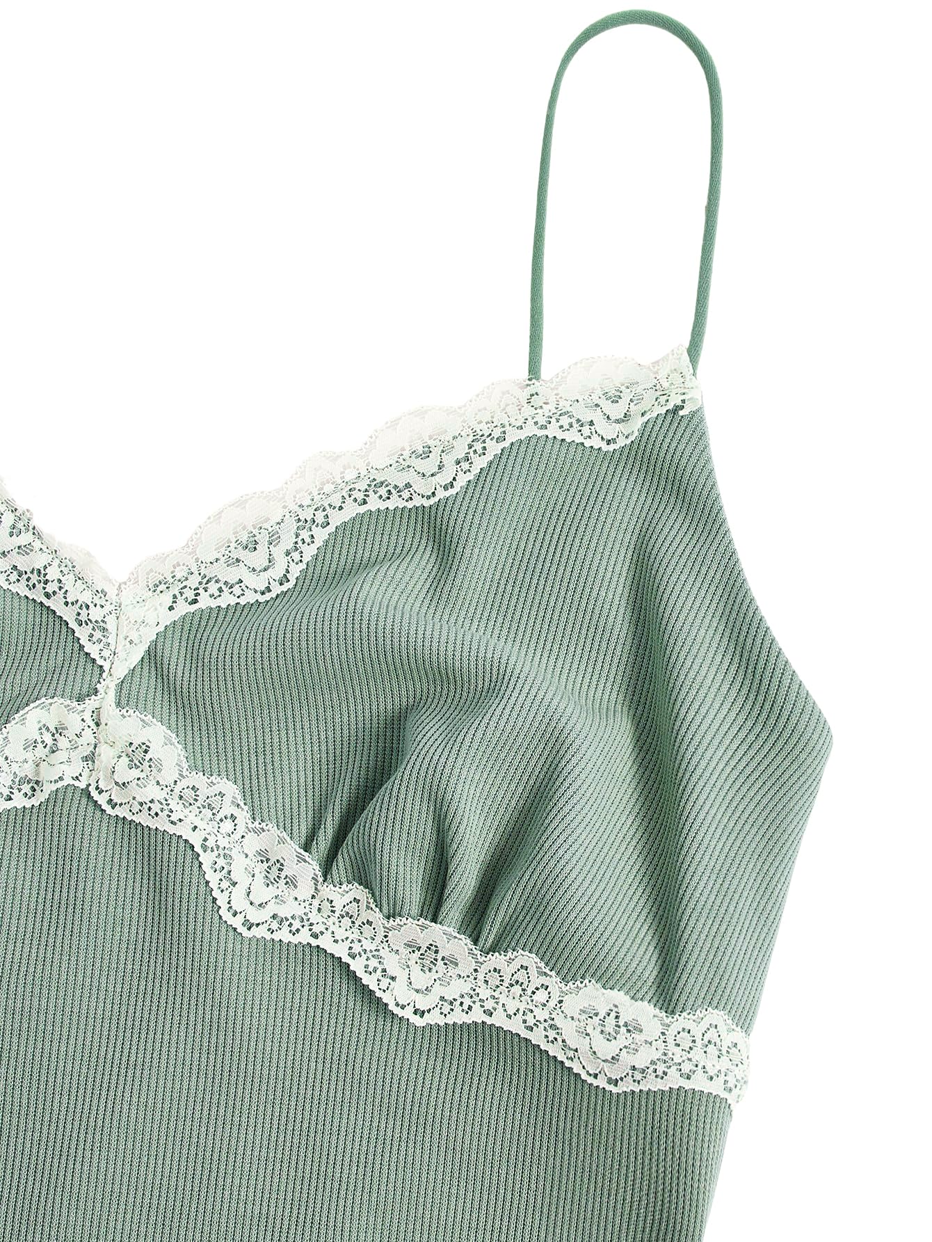 SweatyRocks Women's Leopard Sleeveless Lace Trim Spaghetti Strap Camisole Crop Tank Top Green L