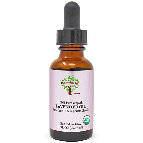 MOUNTAIN TOP Organic Lavender Essential Oil with Glass Dropper - USDA Certified 100% Pure Premium Therapeutic Grade Diffuser Oil for Aromatherapy, DIY Skin and Hair Products, Soap Making, Laundry