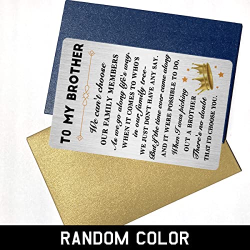 Brother Wallet Insert Card, to My Brother Colorful Metal Wallet Card Love Note Message Keepsake Gift for Birthday Graduation