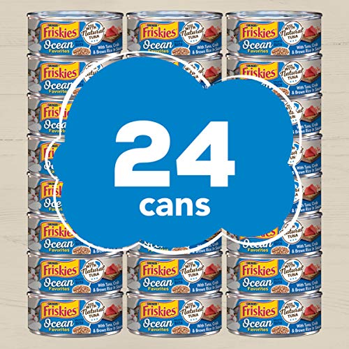 Friskies Purina Natural Wet Cat Food, Ocean Favorites Meaty Bits with Tuna, Crab & Brown Rice - (24) 5.5 oz. Cans