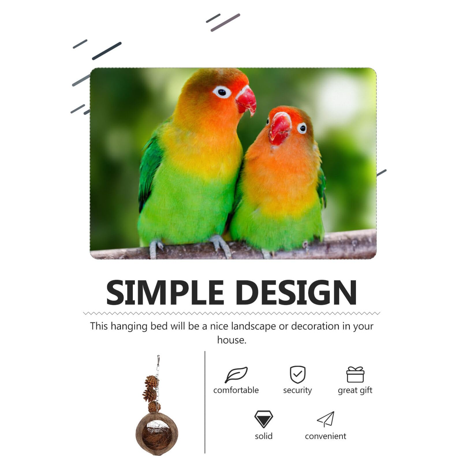 POPETPOP Coconut Bird Nest Natural Coconut Shell Hideaway Hanging Bird House Parrots Hide Hut Habitats Cage Accessory for Pet Budgies Parakeet Lovebird Finch Canary
