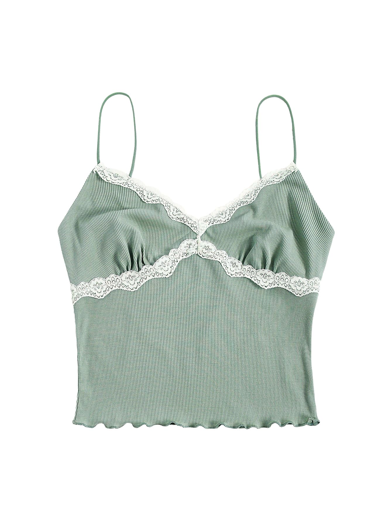 SweatyRocks Women's Leopard Sleeveless Lace Trim Spaghetti Strap Camisole Crop Tank Top Green L