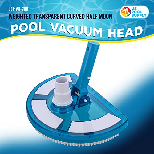 U.S. Pool Supply Weighted Pool Vacuum Head, Transparent Curved Half Moon Body - Swivel Connection, Pole Handle - for Above Ground & Inground Swimming Pools β Vinyl Liner Floor, Wall, Corner Cleaner