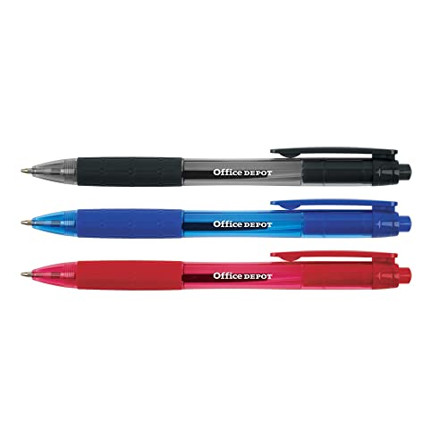 Office Depot® Retractable Ballpoint Pens With Grips, Medium Point, 1.0 mm, Black/Blue/Red Barrels, Black/Blue/Red Inks, Pack Of 50