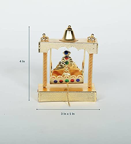 Balgopal / Laddu gopal in swing jhula/Krishna Jhula palna for Temple,Pooja Room, Decor Your Home,Office 10 cm (Cast Ironn, Gold)