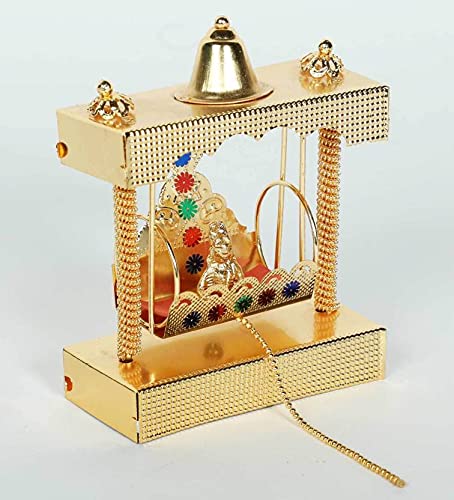 Balgopal / Laddu gopal in swing jhula/Krishna Jhula palna for Temple,Pooja Room, Decor Your Home,Office 10 cm (Cast Ironn, Gold)