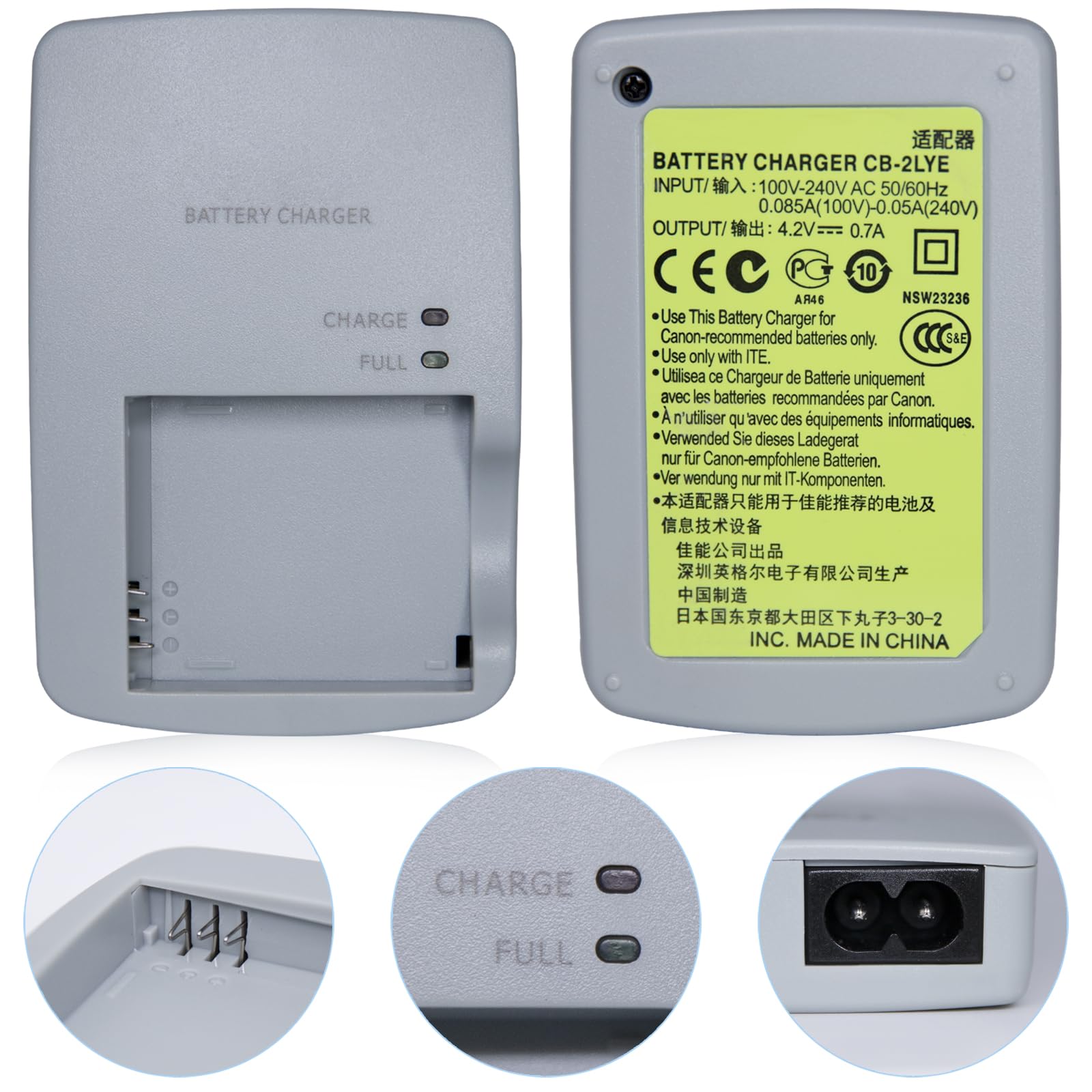 CB-2LY CB-2LYE Quick Battery Charger Compatible with Canon: for NB-6L NB-6LH Battery PowerShot D10 D20 D30 S90 S95 S120 S200 SD770 is SD980 is SD1200 is SD1300 is SD3500 is SD4000 is Elph 500 HS