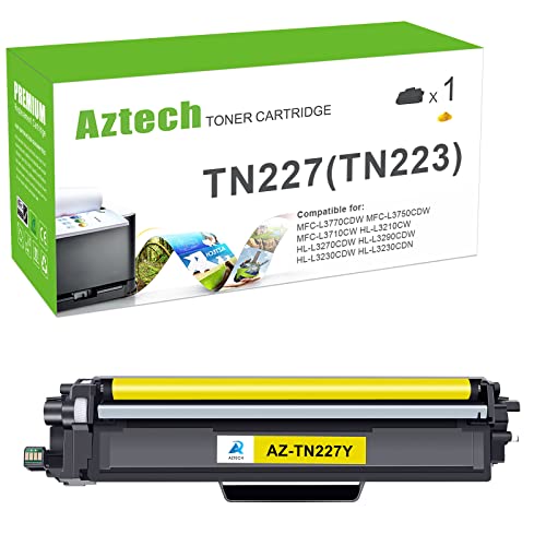 Aztech Compatible TN227 TN227Y Toner: Cartridge Replacement for Brother TN227 TN227Y TN-227Y TN223Y MFC-L3750CDW MFC-L3770CDW HL-L3290CDW HL-L3270CDW HL-L3230CDW HL-L3210CW Printer (Yellow, 1-Pack)