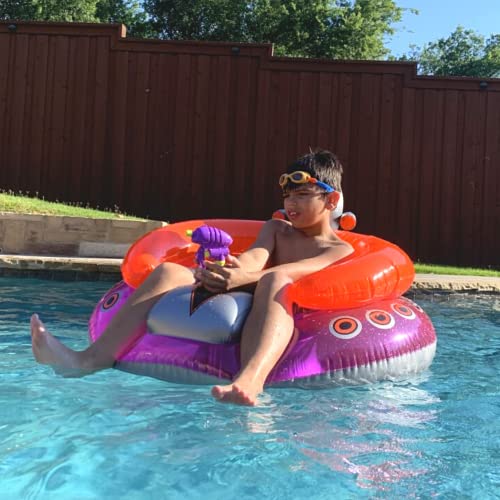 SWIMLINE ORIGINAL Inflatable UFO Spaceship Pool Float Ride On With Fun Constant Flow Laser Ray Gun Water Squirter For Kids , Cool Retro Style, For Beach Ocean Pool Lake , Extra Thick Large Floatie