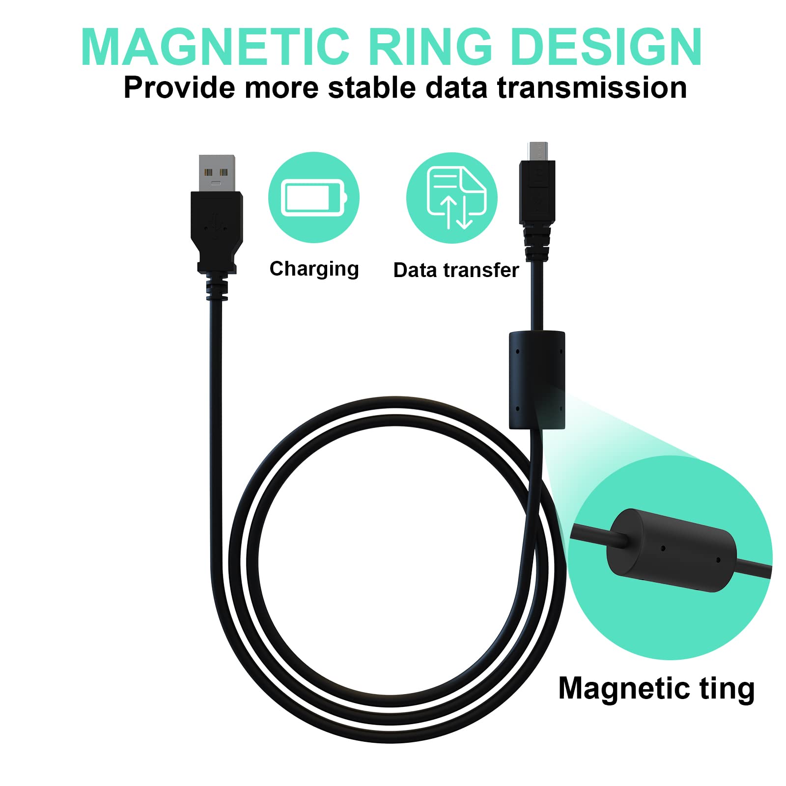 Replacement IFC-600PCU USB Interface Camera Cable with Magnetic Ring for Data Transfer Compatible with Canon PowerShot G7X Mark II, G9 X, G9 X Mark II, SX620 HS,SX720 HS,SX730 HS,EOS M5,EOS M6 (3.3Ft)