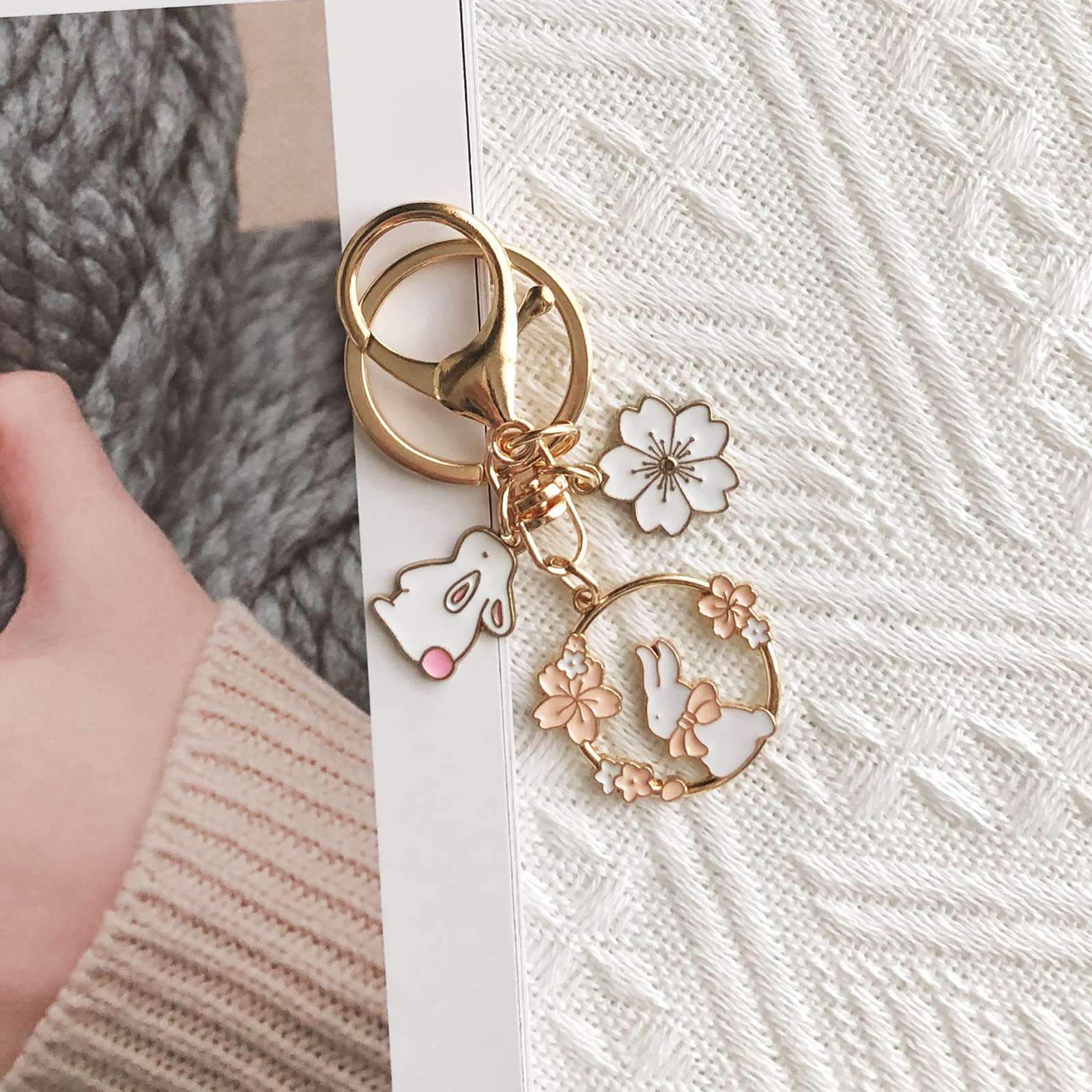 HOLAOCT Cute Keychains Aesthetic Bunny Keychain Accessories Kawaii Cat Key Ring for Women,Keychains Charm for Airpod,Backpack