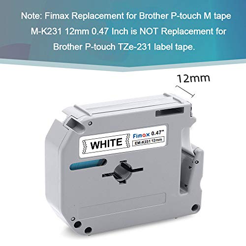 Fimax Compatible Label Tape Replacement for Brother P-Touch M Tape M231 MK231 MK-231 12mm 0.47 Inch to use with Brother P-Touch PT-M95, PT-90, PT-70, PT-65, PT-85, Black on White, 26.2 Feet, 7-Pack
