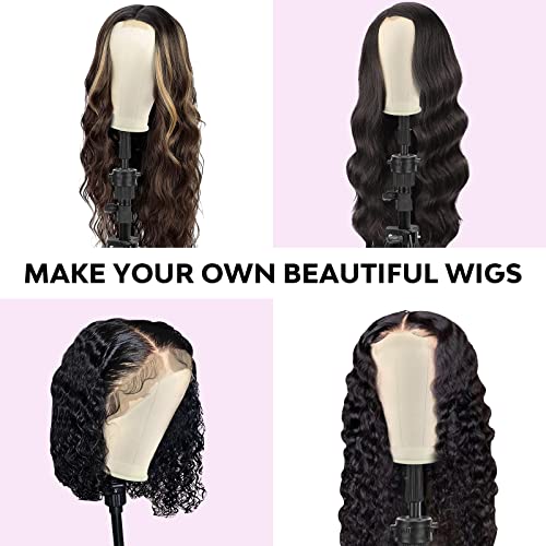 23 Inch Wig Head,Wig Stand Tripod with Head,Canvas Wig Head,Mannequin Head for Wigs,Manikin Canvas Head Block Set for Wigs Making Display with Wig caps,T Pins Set Bristle Brush