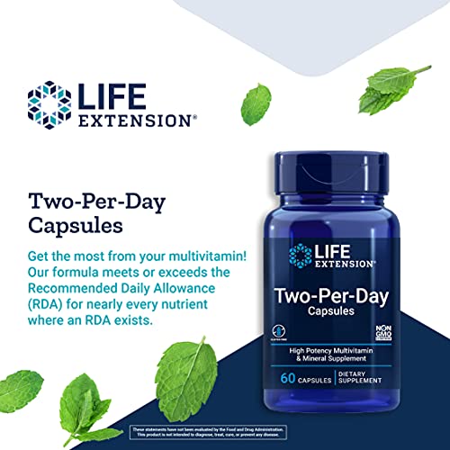 Life Extension Two-Per-Day Multivitamin - A Healthy Dose of Vitamins & Minerals โ Gluten-Free โ Non-GMO โ 60 Capsules