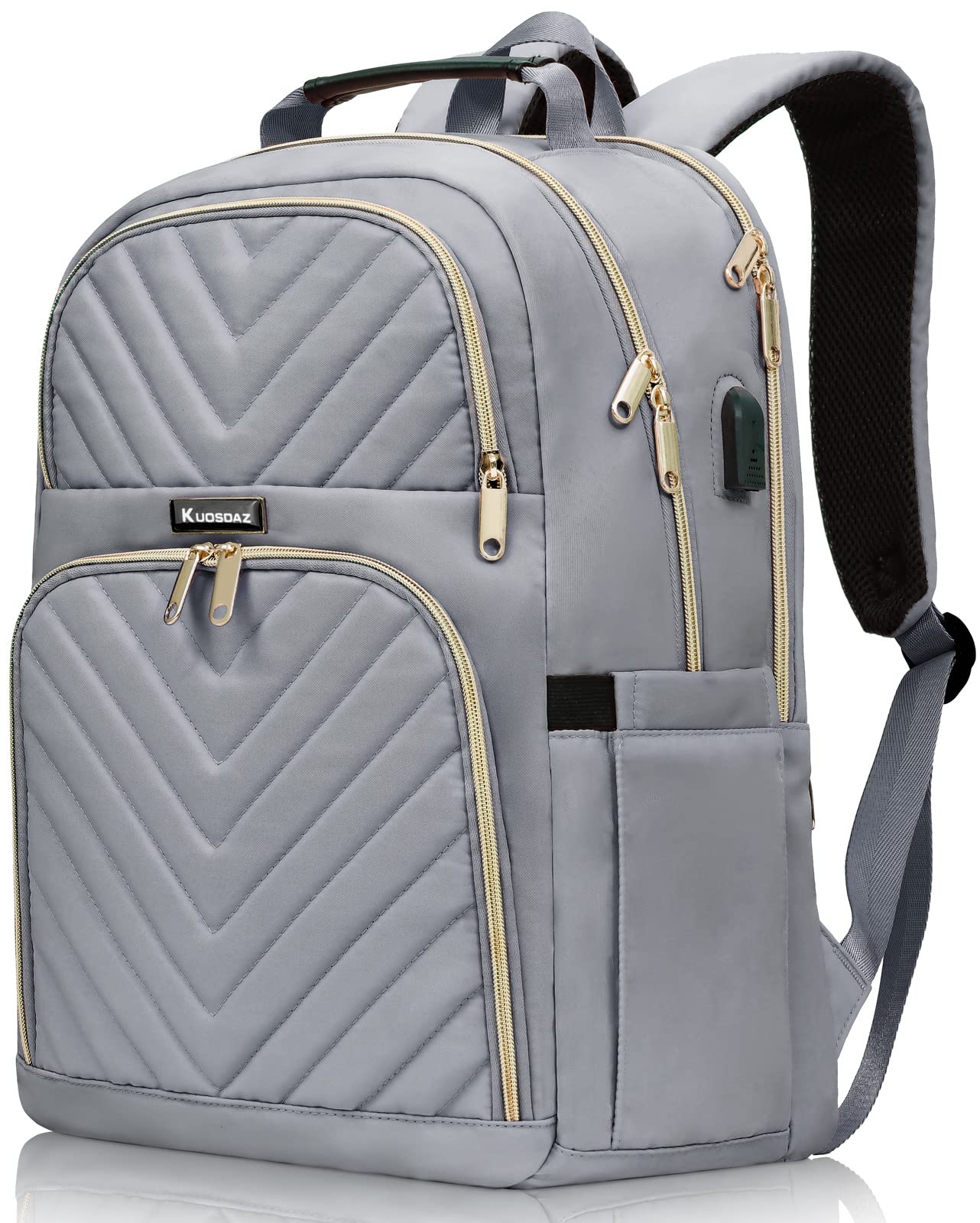 Laptop Backpack for Women Men, Large School Backpack for Teens Boys Girls, 17.3 Inch Quilted Laptop Bag Bookbag College Bag with USB Charging Port, Work Travel Casual Daypacks, Grey(over 3 years old)