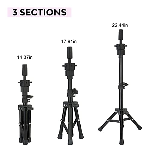 23 Inch Wig Head,Wig Stand Tripod with Head,Canvas Wig Head,Mannequin Head for Wigs,Manikin Canvas Head Block Set for Wigs Making Display with Wig caps,T Pins Set Bristle Brush