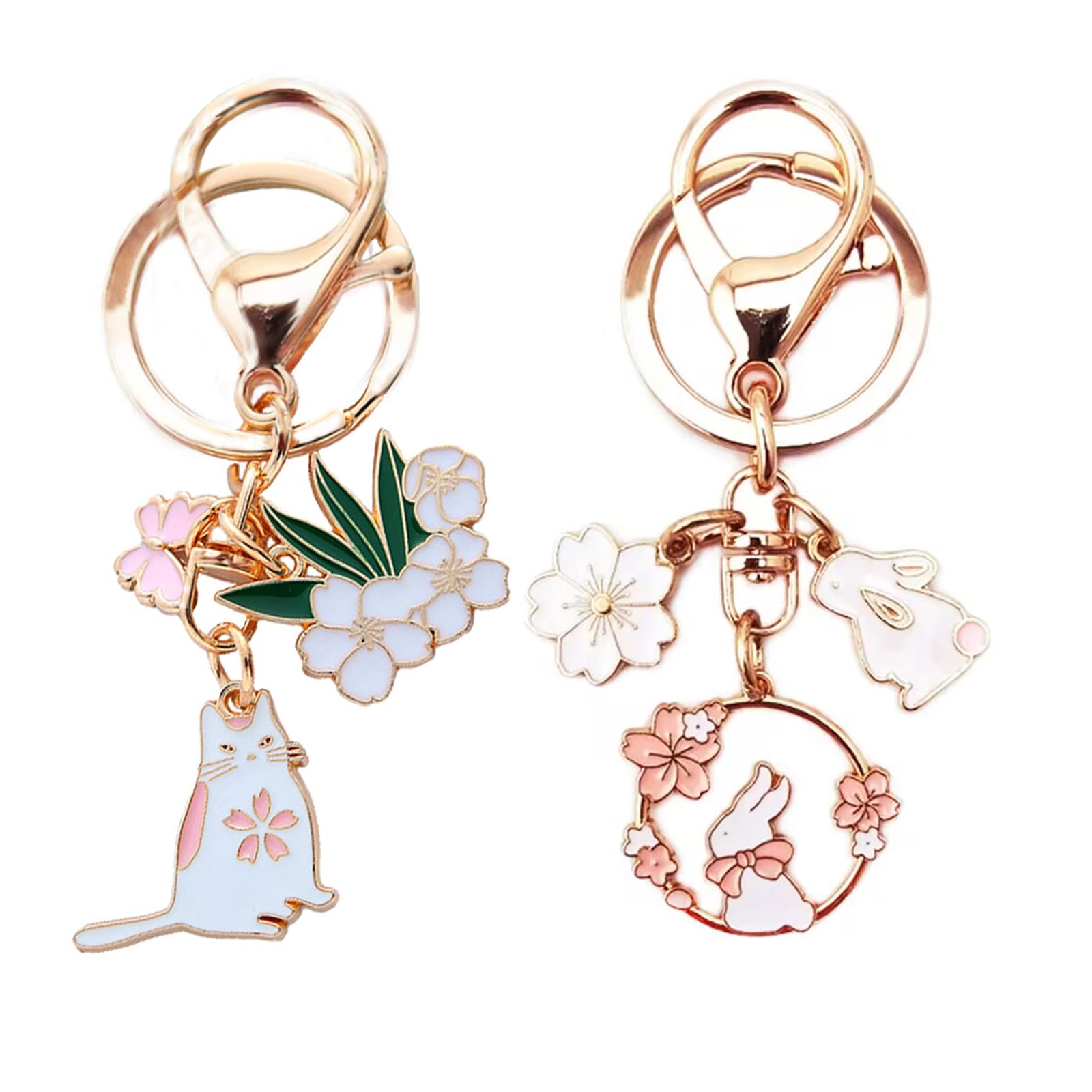 HOLAOCT Cute Keychains Aesthetic Bunny Keychain Accessories Kawaii Cat Key Ring for Women,Keychains Charm for Airpod,Backpack