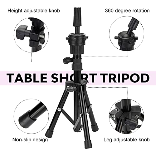 23 Inch Wig Head,Wig Stand Tripod with Head,Canvas Wig Head,Mannequin Head for Wigs,Manikin Canvas Head Block Set for Wigs Making Display with Wig caps,T Pins Set Bristle Brush
