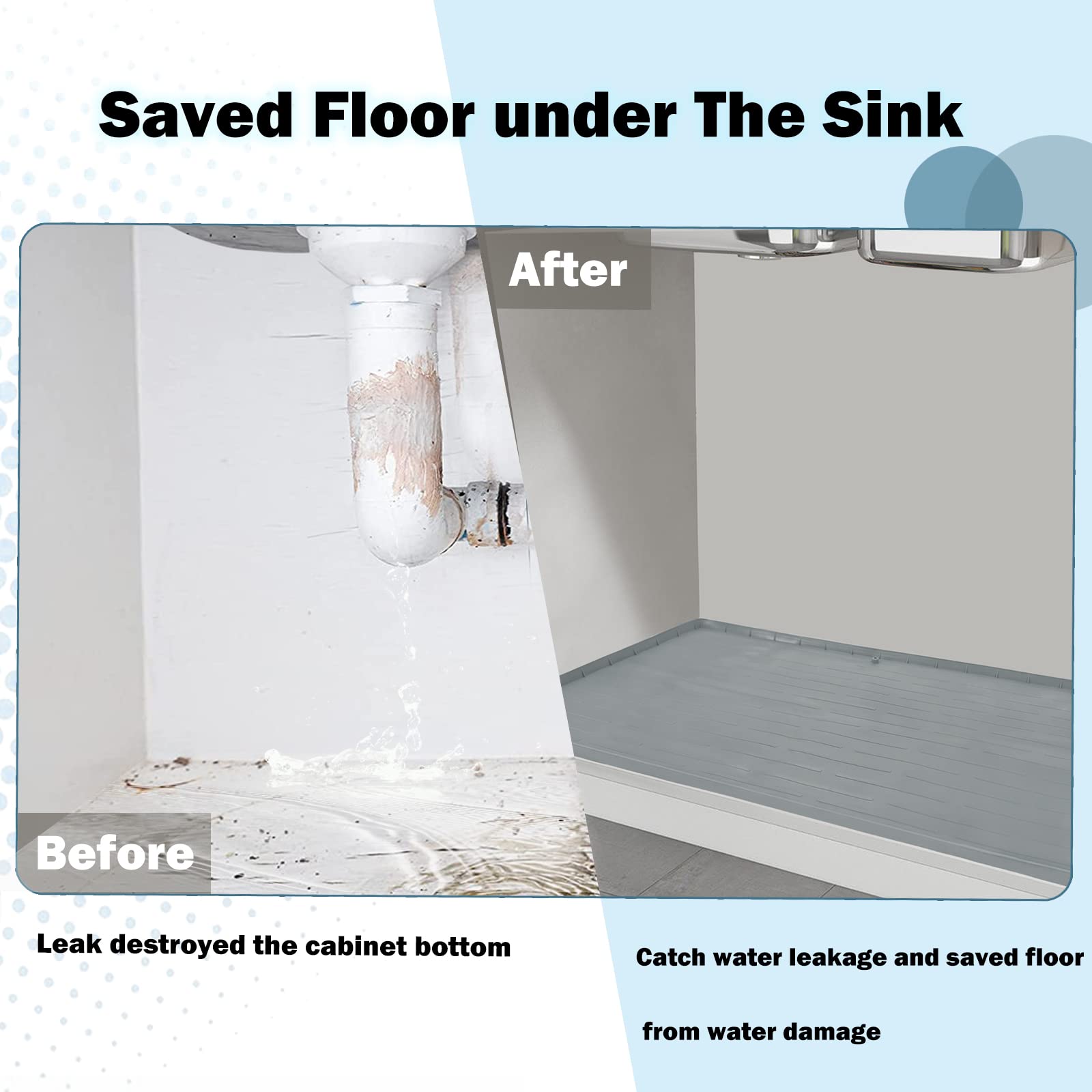 Under Sink Mat Waterproof Silicone Kitchen Cabinet Tray 34'' x 22'' Under Kitchen Sink Mats and Protectors with Drain Hole for Drips Leaks Spills in Kitchen Bathroom
