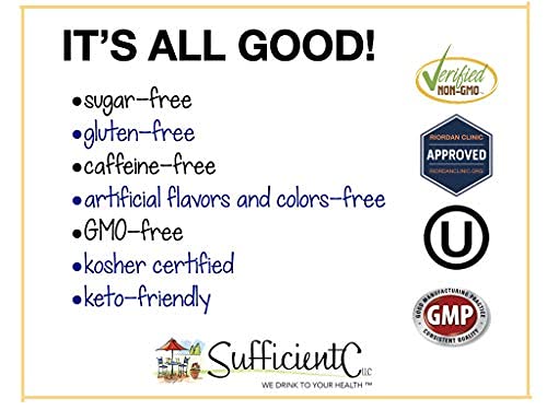 Sufficient-C High Dose Non-GMO Vitamin C Lemon Peach Immune-Ade Drink Mix, Convenient 125 Grams - with L-lysine, Bromelain and a Premium 96% Pure Green Tea Extract - immune, thyroid and collagen support for healthy skin - UTI, acne, cold and canker sore,
