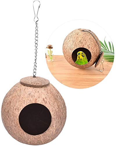 Litewoo Bird Nest House Bed Hut Natural Coconut Shell Seed Feeder Toy for Parrot Parakeet Cockatiel Conure Canary Finch Pigeon Hamster Gerbil Rat Mice Chinchilla Guinea Pig Cage Accessories