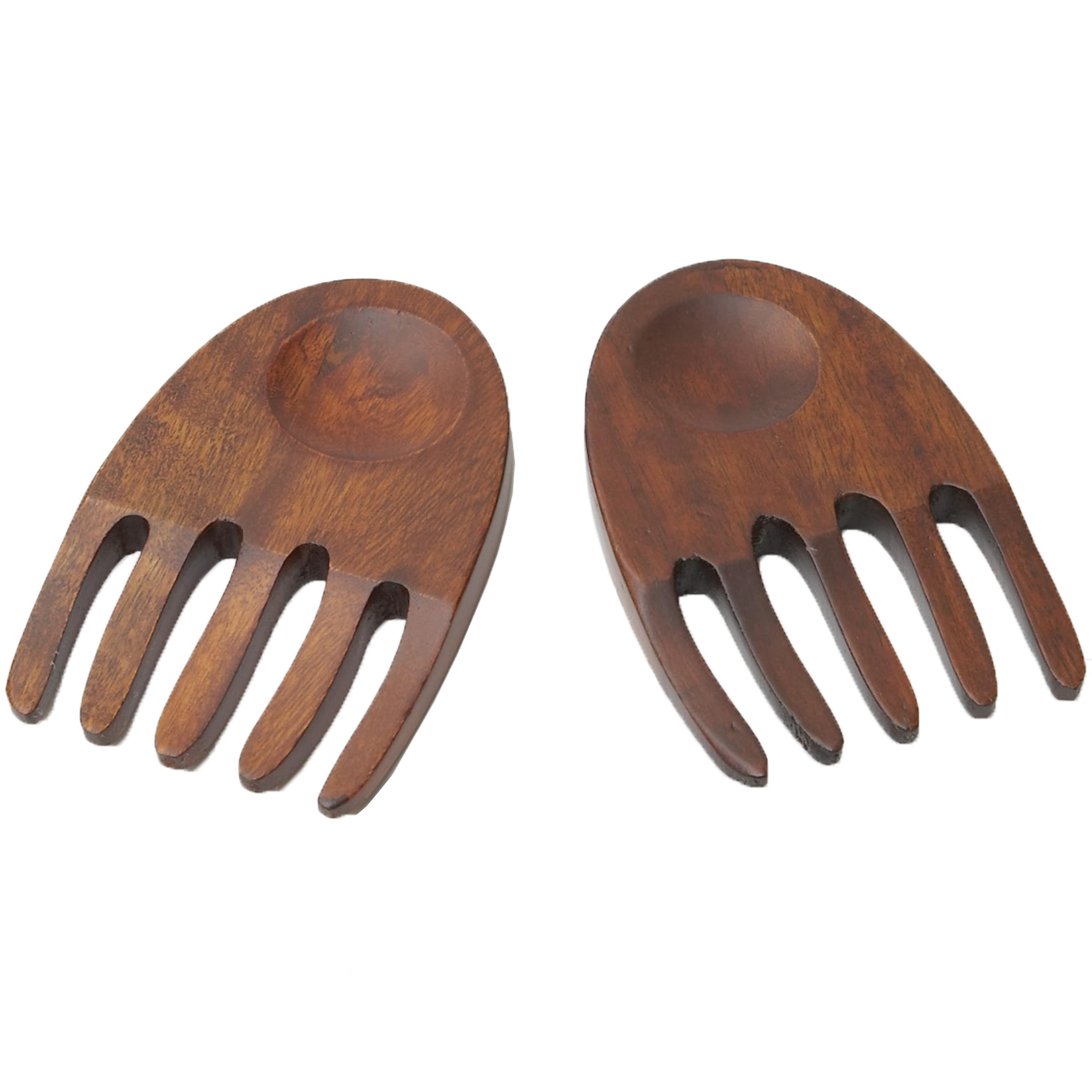 Woodard & Charles Hands Salad Servers, 6" x 4", Cherry Stain