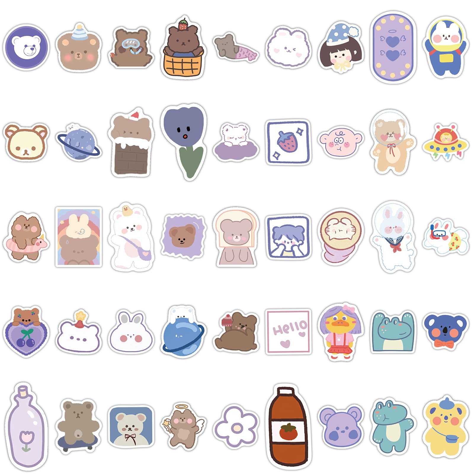 Cute Korean Bear Stickers for Hydroflasks 90pcs, Aesthetic Lovely Vinyl Decals for Water Bottles Laptop Journal Scrapbook Phone Skateboard Luggage Guitar