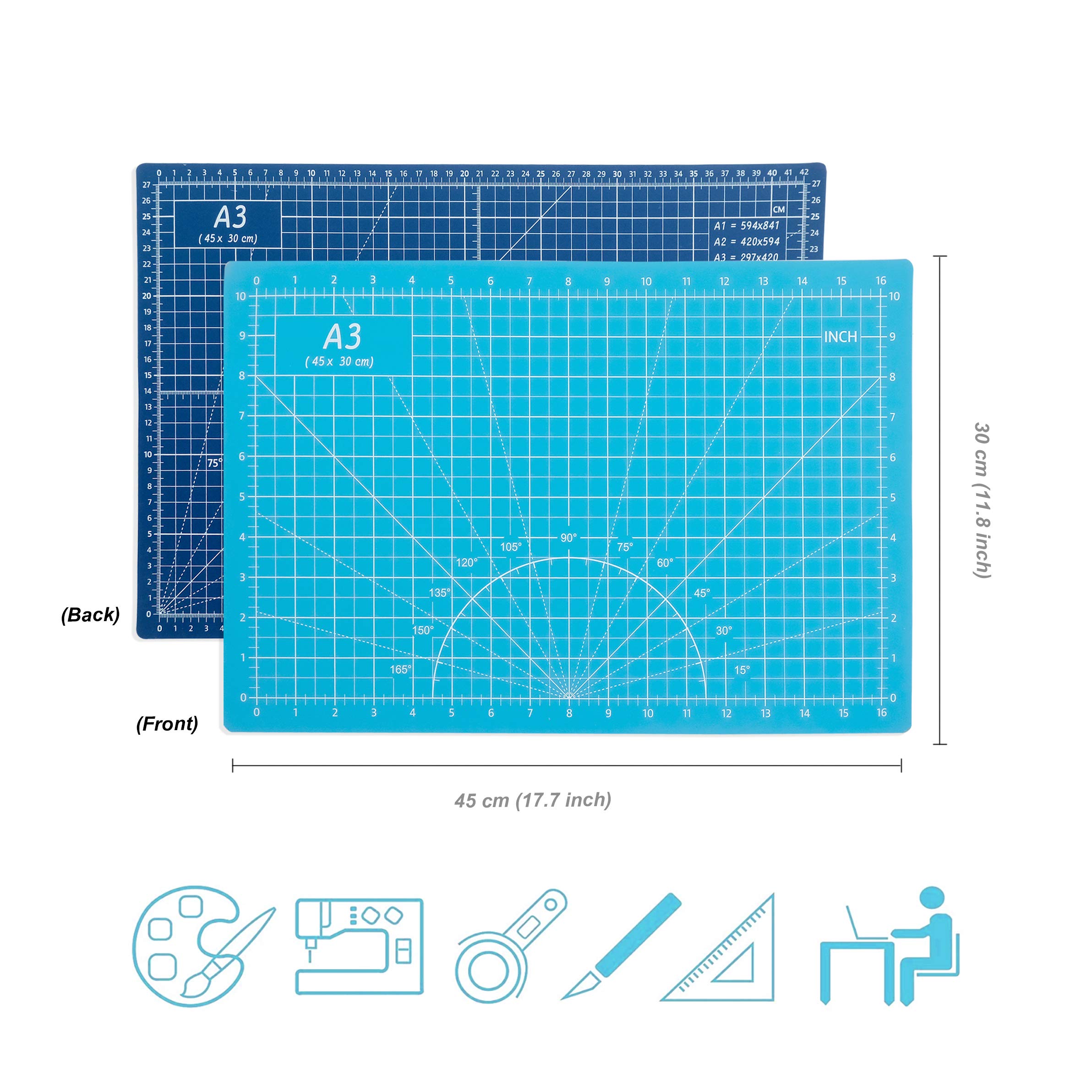 Self Healing Cutting Mat 18 inchx12 inch Non-Slip PVC Double Sided 5-Ply A3 Art Craft Rotating Mat, Rotary for Quilting, Sewing Crafts Hobby Fabric Precision Scrapbooking Project -GREEN