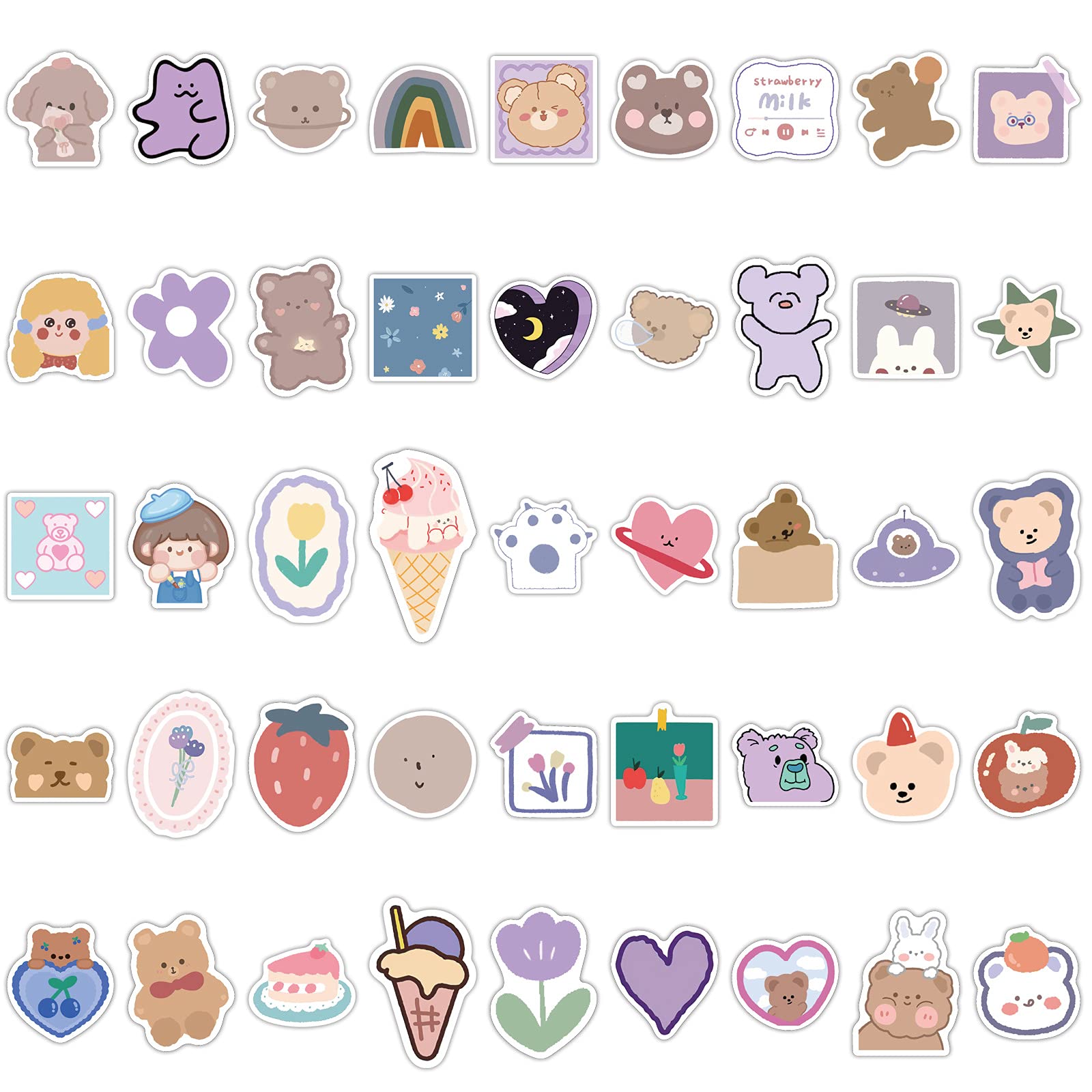 Cute Korean Bear Stickers for Hydroflasks 90pcs, Aesthetic Lovely Vinyl Decals for Water Bottles Laptop Journal Scrapbook Phone Skateboard Luggage Guitar