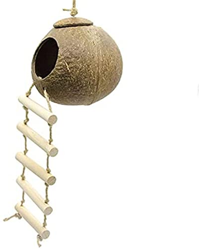 VIXPET Coconut Bird Nest Wooden Coconut Shell Nests Wood Handmade Nest House Hut Cage for Birds Pet Parrot -B