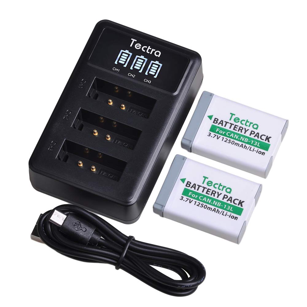 Tectra Dual NB-13L Battery & LED 3-Slot Charger for Canon Powershot G7 X, G5 X, G9 X, SX620 & SX720