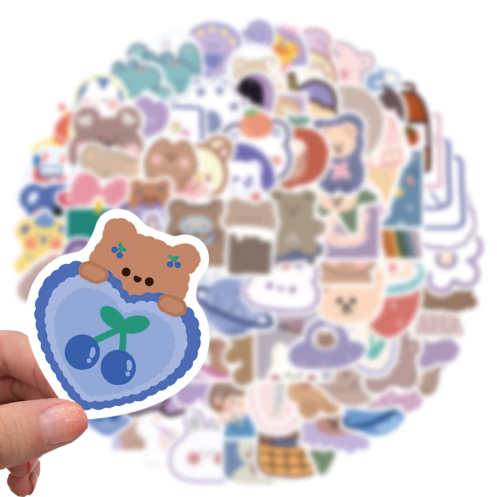 Cute Korean Bear Stickers for Hydroflasks 90pcs, Aesthetic Lovely Vinyl Decals for Water Bottles Laptop Journal Scrapbook Phone Skateboard Luggage Guitar