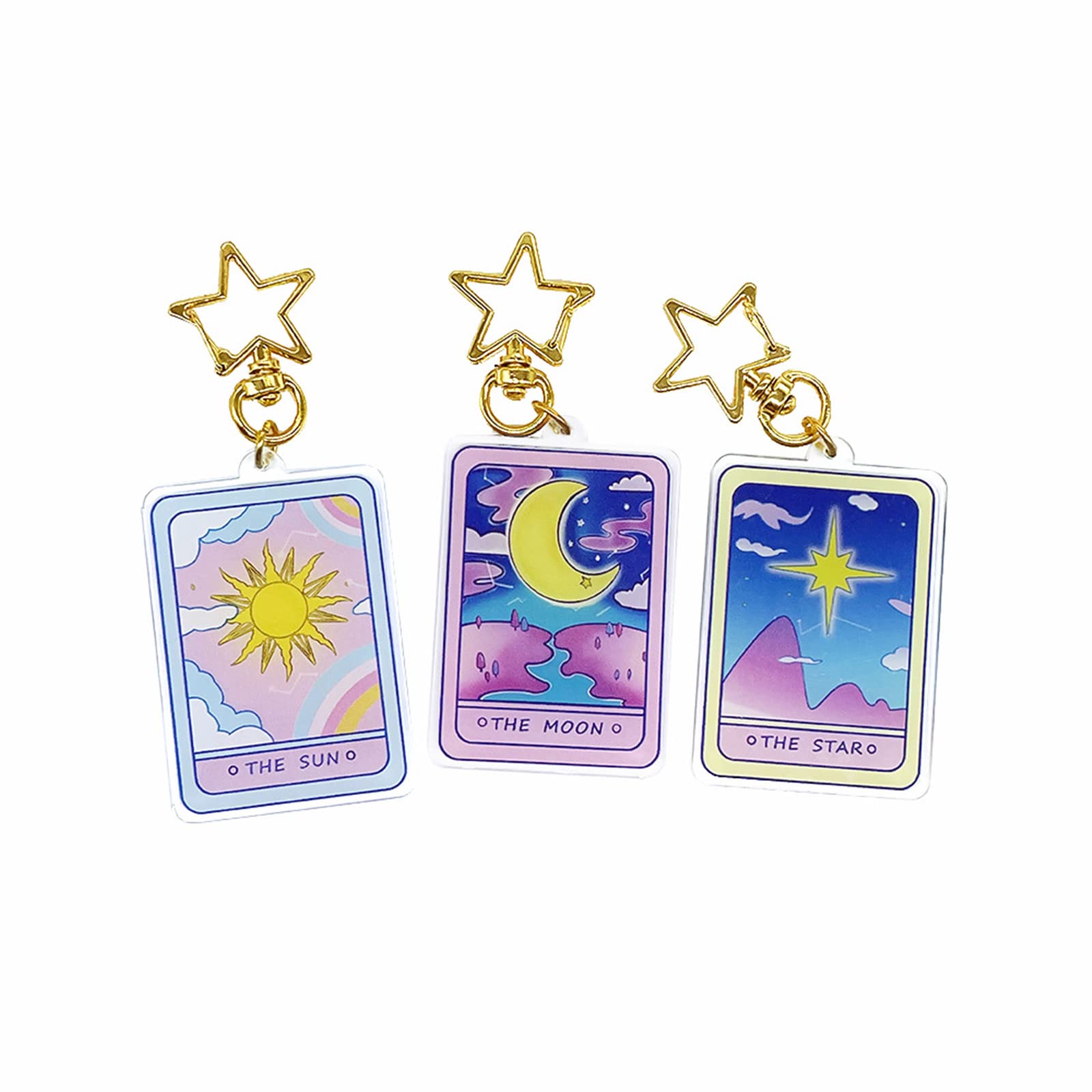 3PCS Tarot Card Acrylic Keychain,The Sun The Moon The Stars Tarot,Sided Charms Kawaii Art Aesthetics backpack keychain for girls,Women Wallets Car Keychain,backpack charms Gifts
