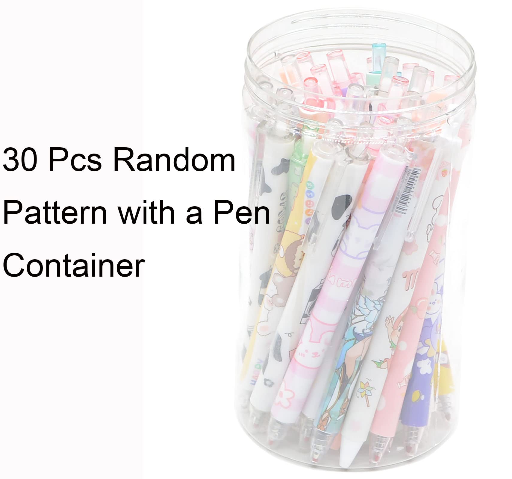 30 Pcs Fine Point Cute Pens With a Pen Holder, 0.5mm 30 Different Random Styles Black Ink Kawaii Gel Pens for Office, Study, Gift and Home Supplies (30)