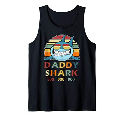 Retro Vintage Daddy Shark Tank Top Gift For Father Tank Top