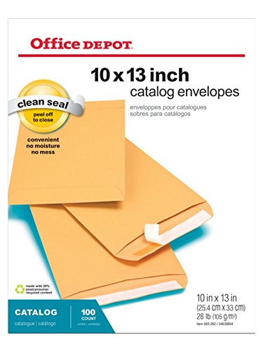 Office Depot Clean Seal(TM) Catalog Envelopes, 10in. x 13in., 20% Recycled, Brown, Pack Of 100, 77927