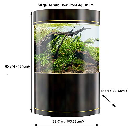 Penn-Plax Water World Luxury Large Bow Front Acrylic Aquarium with Built-in Stand and Storage Top (LM2) – 360° View – Great for Freshwater and Saltwater Fish – 58 Gallons