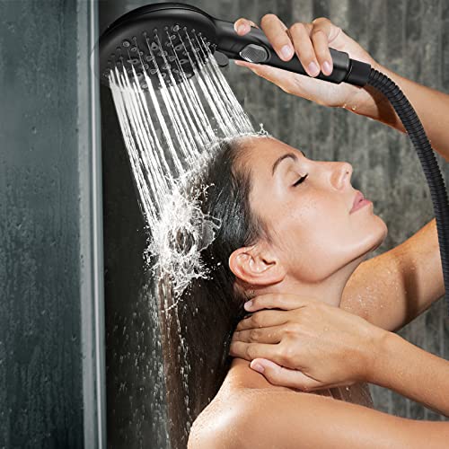 Cobbe High Pressure 9 Functions Shower Head with handheld, Built-in Power Spray to Clean Corner, Tub and Pets, Stainless Steel Hose Adjustable Bracket(Matte Black)