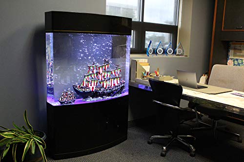 Penn-Plax Water World Luxury Large Bow Front Acrylic Aquarium with Built-in Stand and Storage Top (LM2) – 360° View – Great for Freshwater and Saltwater Fish – 58 Gallons