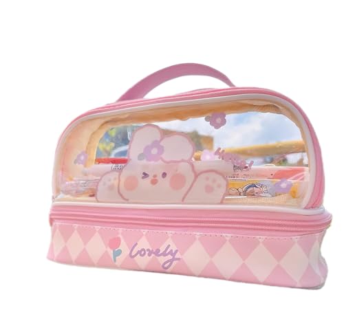 LaurelTree Kawaii Aesthetic Cute Pencil Case Bag Large Storage High Capacity Stationery with 2 Compartments Pouch Box Holder Organizer Office College School Adults Students Teens Girls Boys (Pink)…
