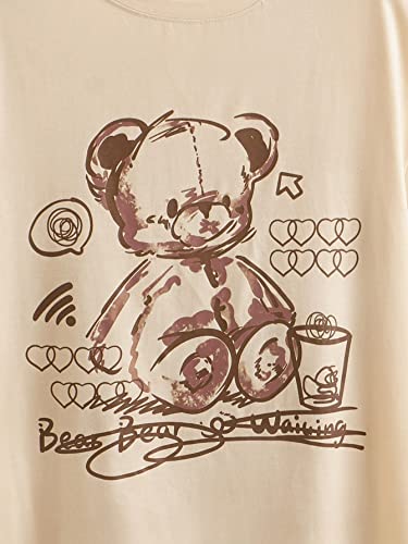 SOLY HUX Women's Graphic Letter Print T Shirt Short Sleeve Tee Top Cartoon Bear Apricot Plus 2XL