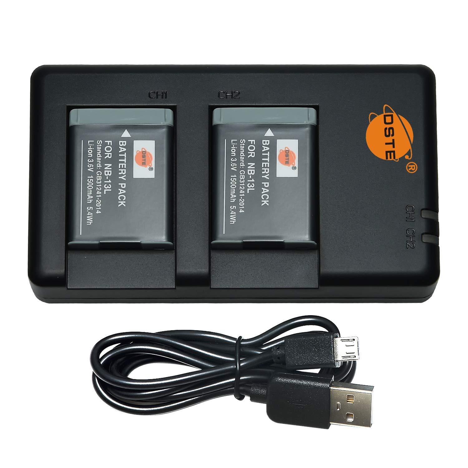 DSTE Replacement for 2X NB-13L Battery + Rapid Dual Charger + Micro USB Cable for Canon PowerShot G5X G7X G9X G7 X Mark II G9X Mark II SX620 HS SX720 HS SX730 HS Camera