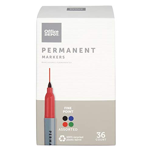 Office Depot® - Markers - Permanent Markers 100% Recycled, Assorted Ink Colors - Assorted - BX of 36 PK