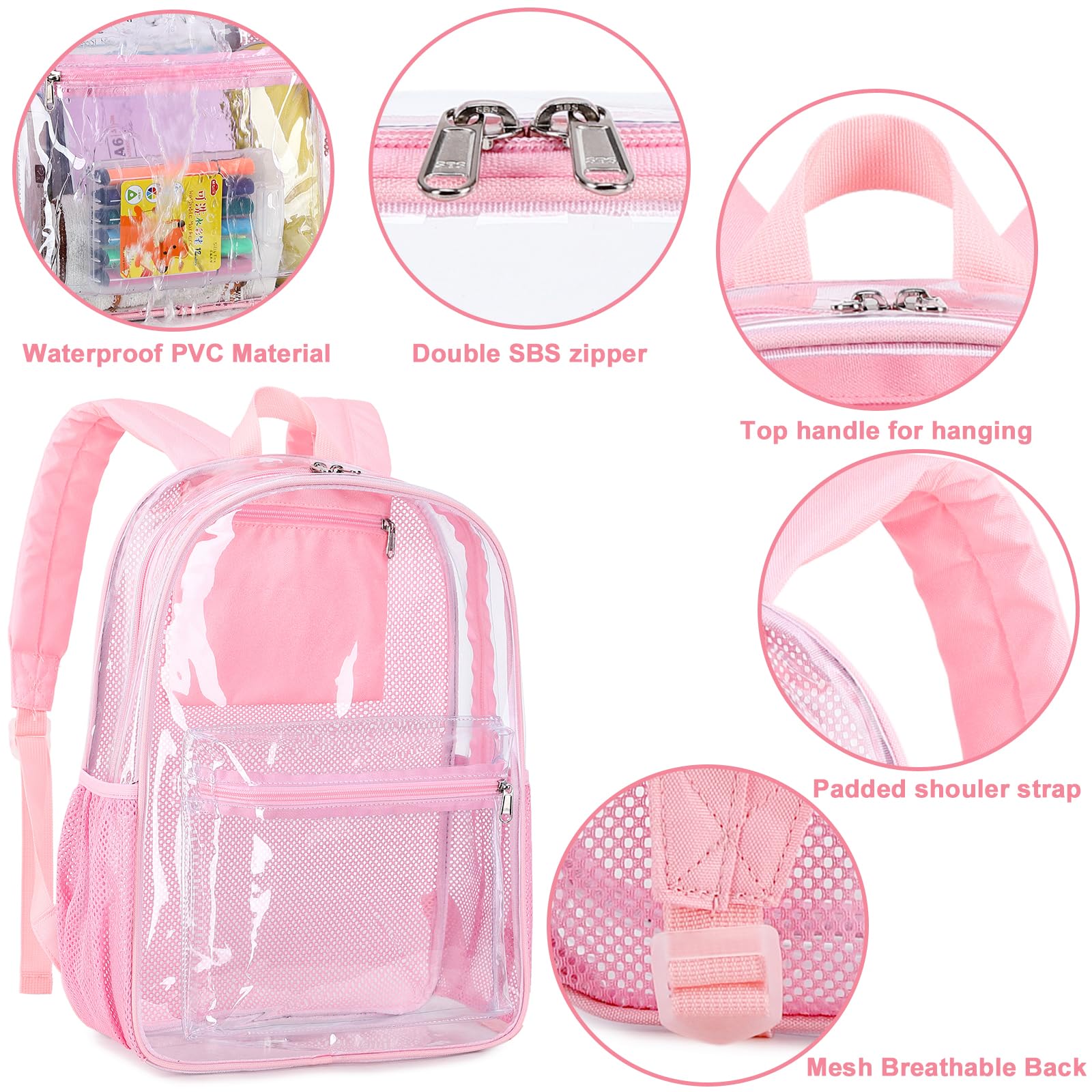 BTOOP Clear Backpack for School Kids Girls with Clear Lunch Box Large See Through Book Bags Heavy Duty Transparent Plastic Backpacks for Teens Women Work Stadium