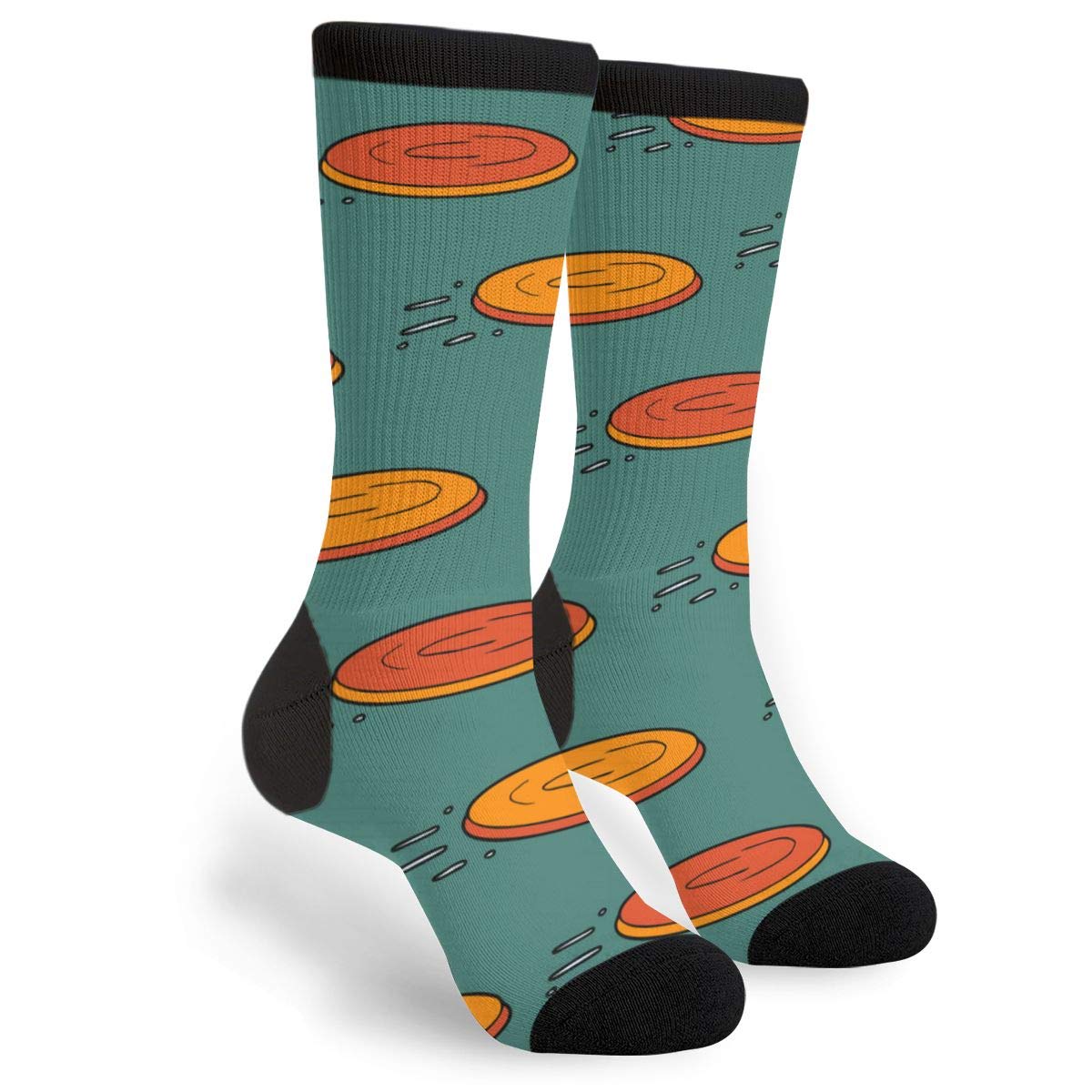 FWSXIVN Disc Golf Unisex Adult Fun Cool 3D Print Colorful Athletic Sport Novelty Crew Tube Socks, Black and White, One Size